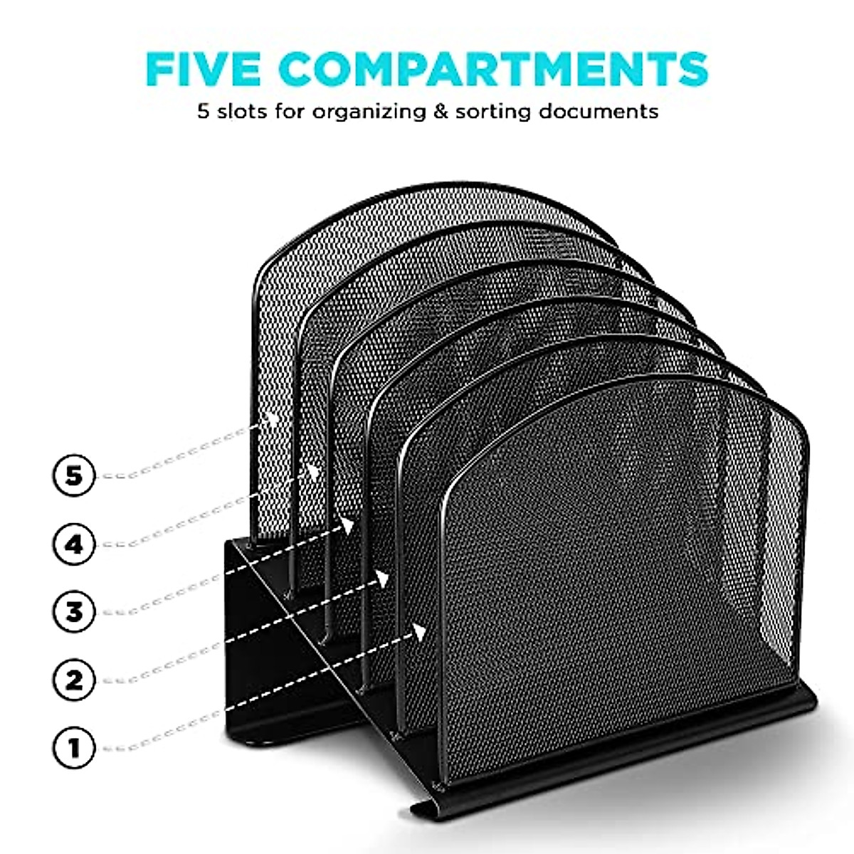 Slimry Design Desk File Organizer Vertical 5 Tier Black Metal Mesh Desktop Organizer, Office Organization File Holder for Documents and Desk Accessories,