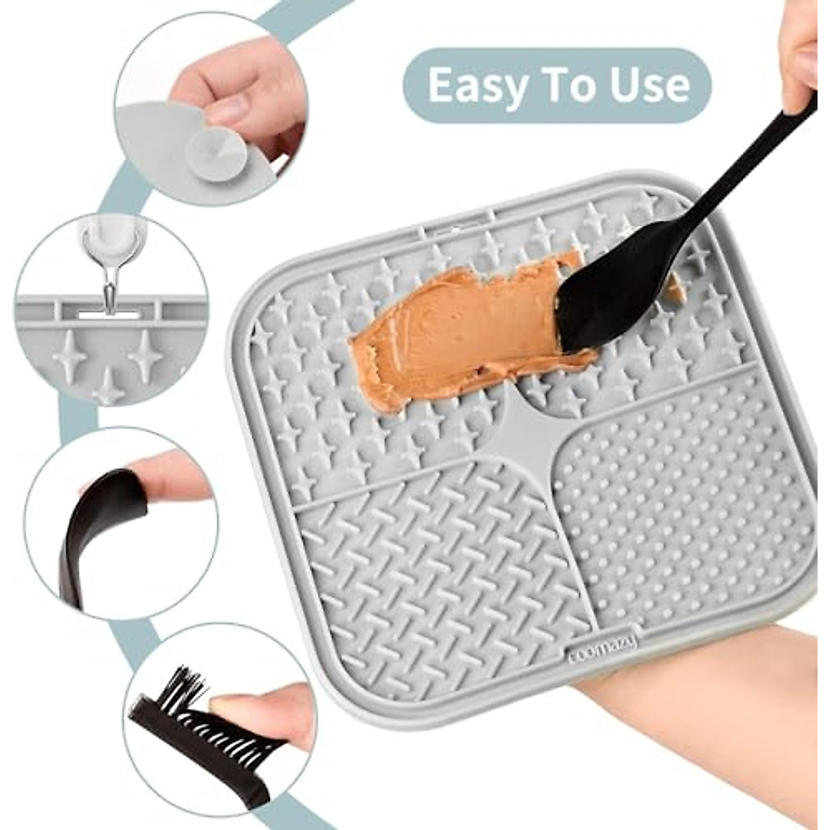 Coomazy Lick Mat for Dog and Cat, Slow Feeder & Non-Slip Design, Boredom and Anxiety Reducer, Suitable for Yogurt, Peanut Butter and Liver Paste, BPA-Free, Non-Toxic, Black, 2-Packs, L