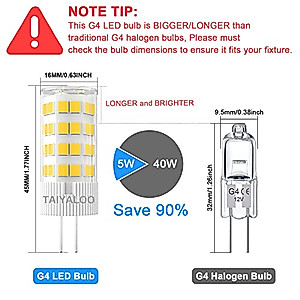 G4 LED Bulb 12V AC/DC 5W Equivalent to 40W Halogen Bulb, T3 JC Type Bi-Pin Base, Warm White 2700K G4 Bulb for Outdoor Landscape Lighting Deck Stair Step Path Paver Lights, Home Lighting, (6 Pack)