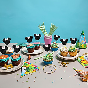 Gyufise Mouse Inspired Cupcake Toppers with Bow Black and Pink Glitter Mouse Cupcake Picks Baby Shower Wedding Kids Birthday Party Cake Decorations Supplies 36 Pack