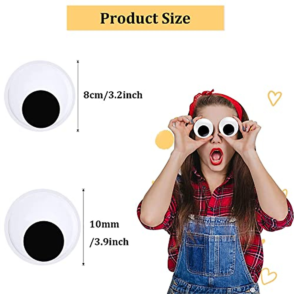 Wiggle Eyes Self-Adhesive Round, 3.93in/3.14in Self Adhesive Black White Plastic Wiggle Eyes for Party Decorations Refrigerator Door Christmas Trees Lawns Car Classroom DIY Craft Projects