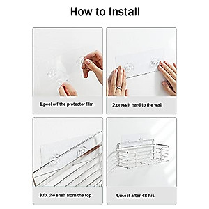 ProttyLife Shower Caddy, Shower Caddy Basket Shelf with Soap Holder,Adhesive Shower Organizer with Hooks,No Drilling SUS304 Rustproof Bathroom Shower Storage Organizer,Shower Shelves(Sliver)