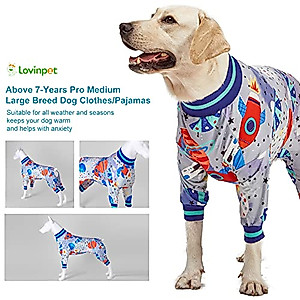 LovinPet Large Dog Wound Care/Surgery Recovery Clothes, Large Dog Pajamas, Lightweight Stretchy Jersey Knit, Galaxy World Gray Print, Big Dog Jammies,UV Protection,Large Breed Dog Onesie, Pet PJ's/XL