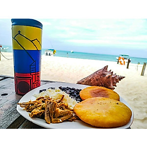 costablue Venezuela Vacuum Insulated Stainless Steel Thermal Travel Mug, 16 oz, Easy Clean, Flip leak Proof Lid Venezuelan Flag with Icons from Caracas