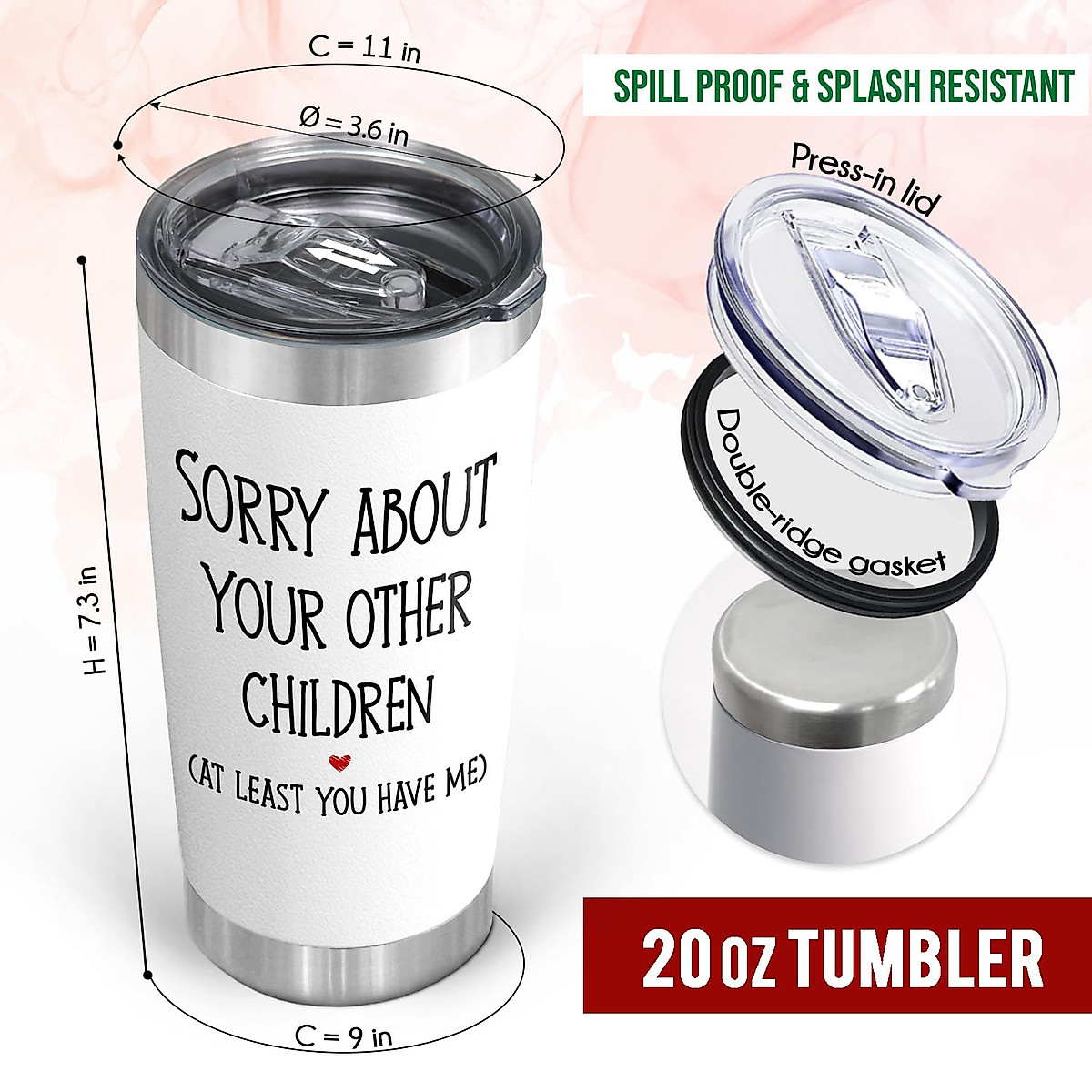 Palorix Mothers Day Gifts For Mom From Daughter Son - Christmas Mug, Birthday Gifts For Mom Mama Mother In Law Stepmom - Sorry About Your Other Child, 20oz Stainless Steel Tumbler