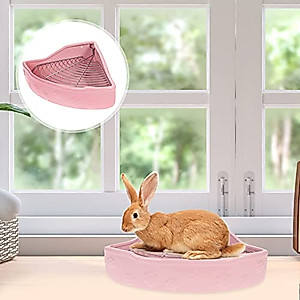 VILLCASE Rabbit Litter Tray, Rabbit Litter Box Ceramic Hamster Toilet Pet Potty Training Corner Cage Box Accessory for Rabbit Guinea Pig Chinchilla Small Animal, 12.97X9.43X3.93inch (Pink)