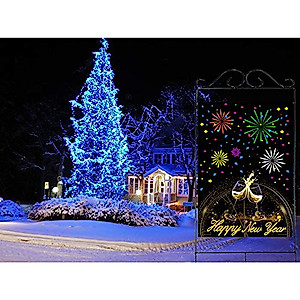 New Years Flag,Happy New Year Garden Flag 28 x 40 Inch Double Sided Fireworks Wine Glass Clock Happy New Year House Flag for New Year Greettings or Decoration with 2 Grommets