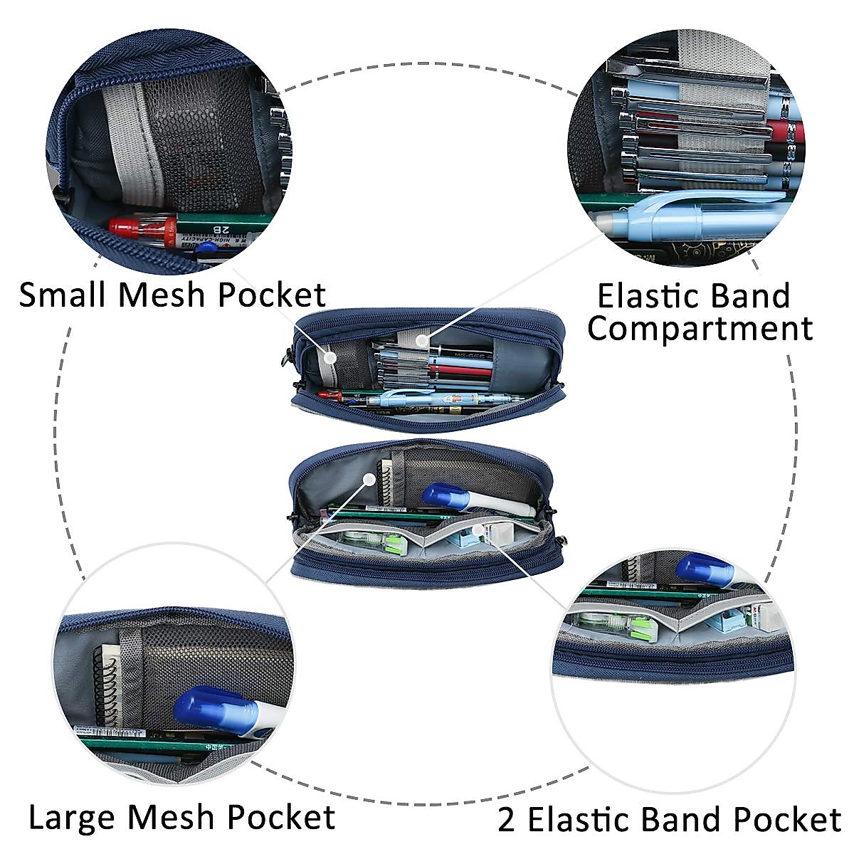 Large Capacity Pencil Case, Kasqo Big Pencil Bag Pouch Pen Case Pencil Marker Holder Stationery Organizer with Two Compartment for Teen Boys Girls Middle High School Supplies & Office, Blue