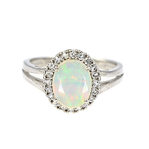 Natural 10X8 MM Welo Ethiopian Opal Cut Gemstone Oval Shape October Birthstone 925 Sterling Silver Solitaire Ring For Bridal Gift (Rhodium Plated Silver, 8)