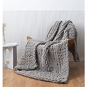 Chunky Knit Blanket Soft Chenille Yarn Knitted Throw Blanket 50"X60" Handmade Cable Warm Thick Giant Blanket for Couch Bed Trips (Light Grey, Throw 50"X60")
