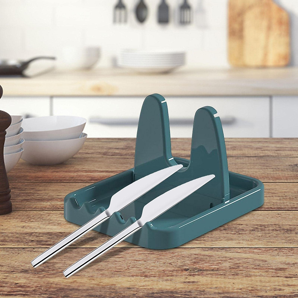 Spoon Rest Holder Foldable Lid Racks, Kitchen Countertop Organiser, Pan Covers Shelf, Kitchen Cutlery Pot Lid Holder Shelf for Forks, Blue