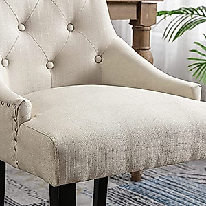 LSSPAID Dining Chairs Set of 2, Nailhead Button Back Fabric Side Chair, Modern Fabric Leisure Padded Ring Chair, Mid-Century Solid Wood Upholstered Dining Chair