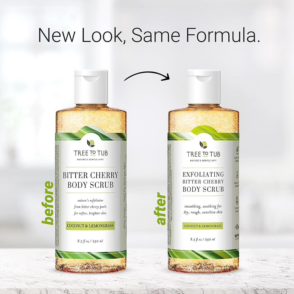 Tree to Tub Bitter Cherry Coconut Exfoliating Body Wash - Gentle Exfoliating Body Scrub for Sensitive Skin - Skin Exfoliator for Body for Women & Men w/Natural Soapberry, Natural Cherry, Organic Rice