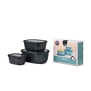 Mepal – Multi bowl Cirqula 3-piece set Nordic black – 750, 1500, 3000 ml – Food storage containers with lid – Airtight storage box for fridge & freezer, microwave container & serveable dish