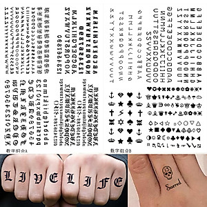 30 Sheet Alphabet Temporary Tattoo Stickers Finger Tattoos Black English Letters DIY Name Tattoo Cross Crown Tattoos Wrist Finger Body Art Fake Tattoo Kit for Adults Women Men and Kids