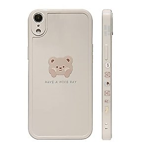 Ownest Compatible for iPhone XR Case Cute Painted Design Brown Bear with Cheeks for Women Girls Fashion Slim Soft Flexible TPU Rubber for iPhone XR-Beige