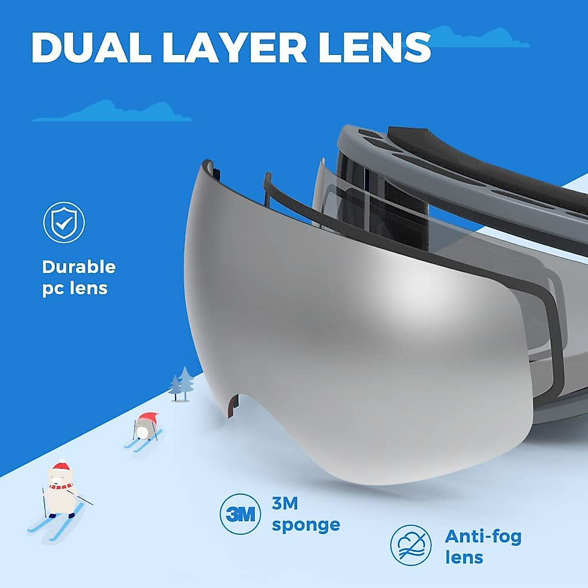 OMID Kids Ski Goggles, Anti-fog UV Protection Snow Goggles for Youth Boys Girls