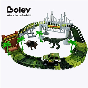 Boley Dinosaur Adventure Road Creators Playset - 142 Track Pieces and 11 Additional Pieces - Dinosaur Track, Battery Powered Car, and Dinosaurs Included - Perfect Construction Dinosaur Action Playset
