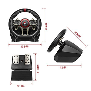 Bonacell Game Racing Steering Wheel, 270/900 Degree PC Gaming Wheel with Universal USB Port and with 2-Pedal Pedals, Suitable for PC, PS3, PS4, Xbox One, Nintendo Switch