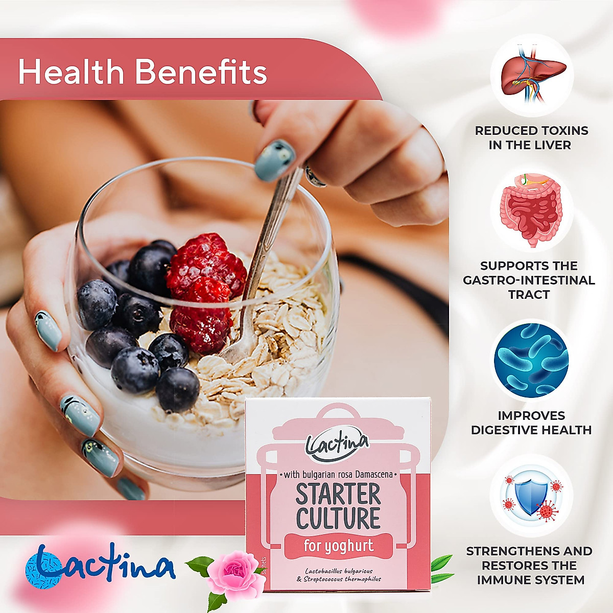 Bulgarian Yogurt Starter Culture Natural Probiotic Yogurt Culture Starter Homemade Yoghurt Starter 10 Liters Lactobacillus bulgaricus (Rose)