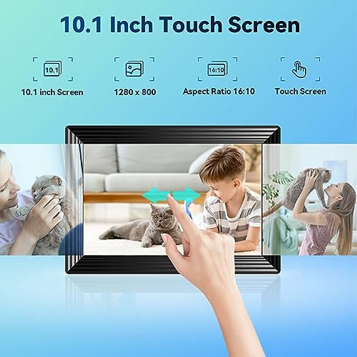 Frameo 10.1" WiFi Digital Picture Frame, Smart Digital Photo Frame with 16GB Storage, 1280x800 IPS HD Touch Screen, Auto-Rotate, Easy Setup to Share Photos or Videos Remotely via App from Anywhere