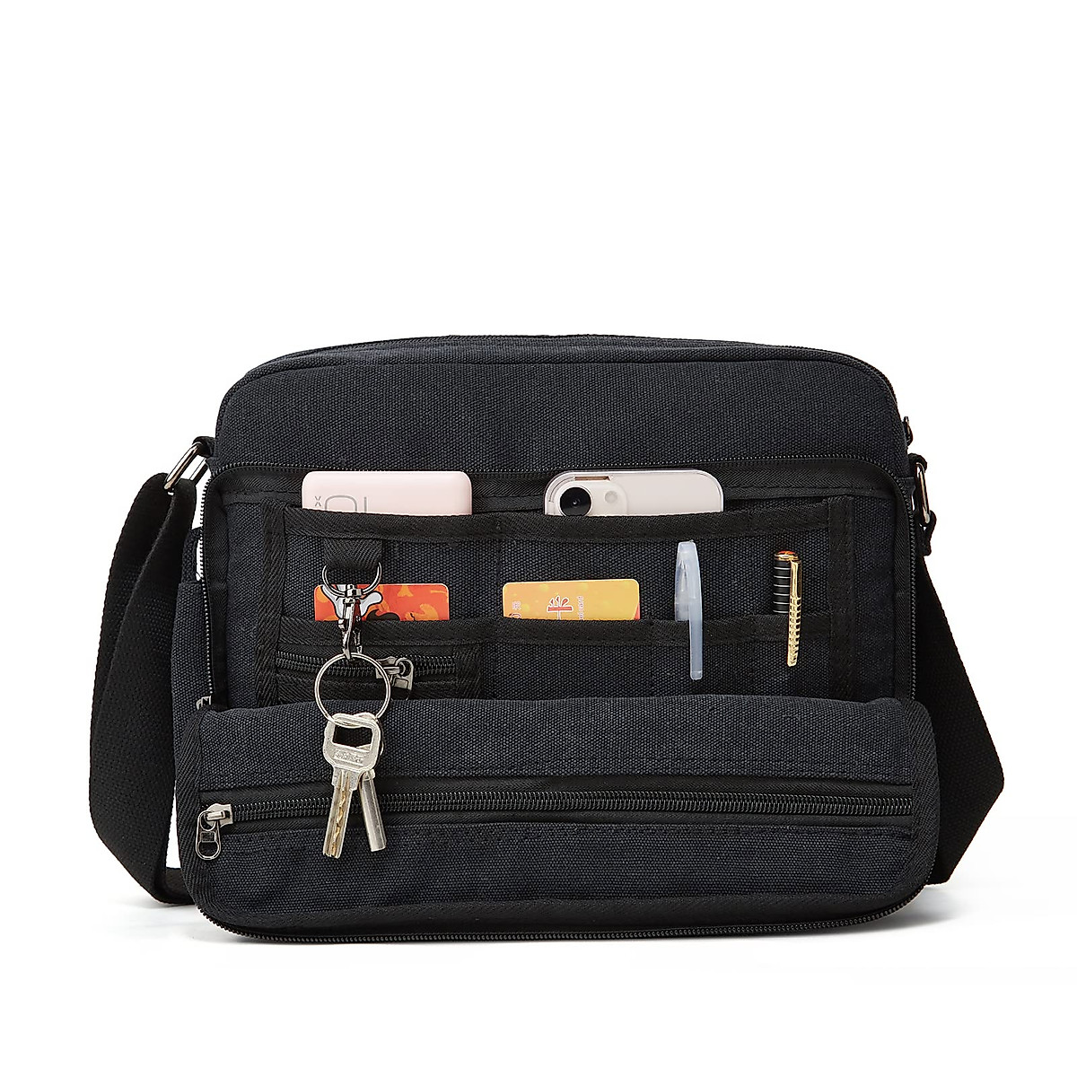 Ashioup Canvas Messenger Bag for Men with built in Wallet Pockets Multifunctional Shoulder Bag Outdoor Sports Crossbody Bag