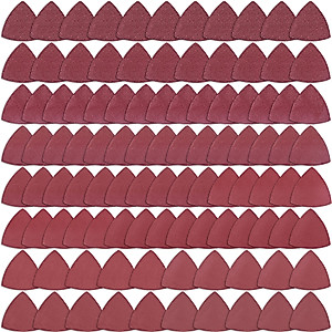AUSTOR 100 Pieces Triangle Sanding Pads Triangular Sandpaper Sanding Sheets Fit for 3-1/8 Inch Oscillating Multi Tool Hook and Loop Assorted 40/60/80/120/180/240/320/400/600/800/1000 Grits, No Holes