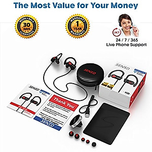 Senso Bluetooth Headphones, Best Wireless Sports Earbuds w/Mic IPX7 Waterproof HD Stereo Sweatproof Earphones for Gym Running Workout Noise Cancelling Earphones Earbuds Noise Cancelling Headsets