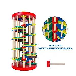 ROLENUNE Wooden Ball Drop Toy Kids Pounding Bench Hammer Pound Roll Ramp Toys Children Educational Montessori Gift for 3 4 5 Years Old Babies and Toddlers