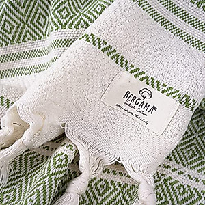 Bergama Turkish Cotton Hand Towels for Bathroom, Set of 2 |0 Cotton, 18x36 Inches, Farmhouse Decorative Boho Gift for Face, Hand, Hair, Bath Decor, Tea, Gym, Yoga, Dish & Kitchen (Khaki)