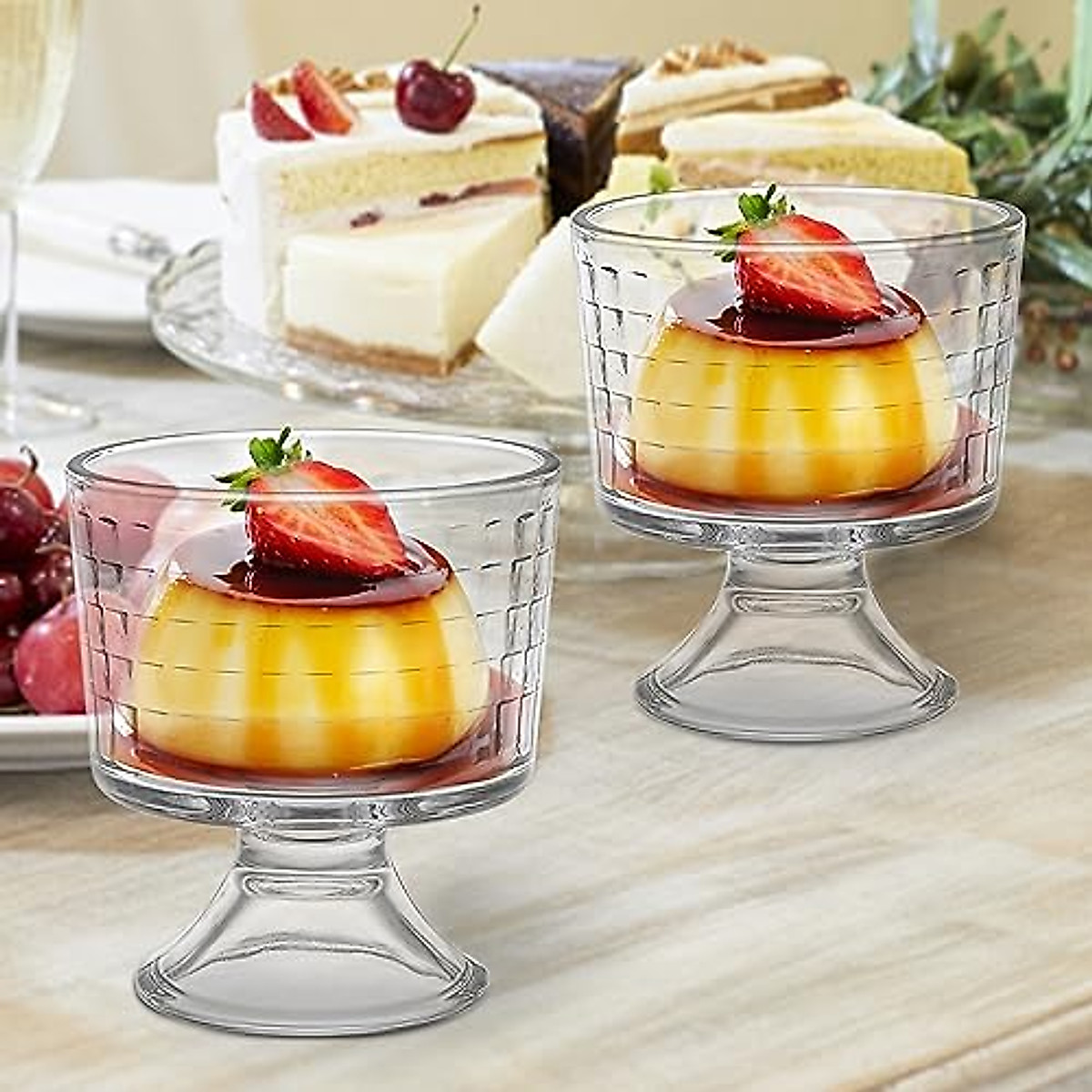 BSTKEY Set of 6 Glass Dessert Bowls/Cups, 10 Oz Cute Footed Dessert Bowls for Ice Cream Trifle Fruit Pudding Snack Salad Milkshakes Sundae Cocktail Drinks Party