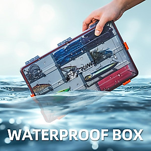 RUNCL Fishing Tackle Box, Waterproof Airtight Stowaway, 3600/3700 Tray Tackle Box with Adjustable Dividers, Plastic Storage Organizer(3700 and 2pcs smaller 3600)