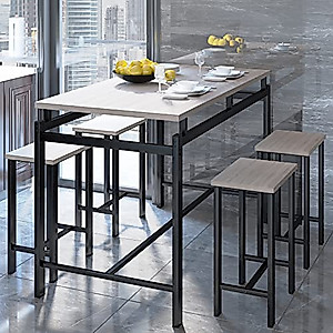 Dining Table Set for 4, 5 Pieces Kitchen Table and Chairs for Small Spaces, Bar Table and Chairs Set, Person Counter Height Table Set with 4 Chairs for Pub Restaurant Dinner Breakfast(Oak)