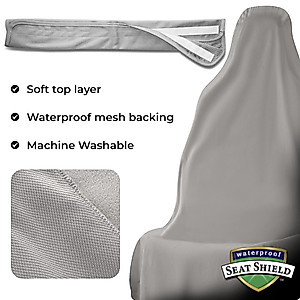 Waterproof SeatShield UltraSport Front Seat Cover and Seatbelt Cover - Gray Car Seat Towel and 20in Car Seat Belt Cover for All Vehicles - Seat Belt Cushion for Women, Men, Kids from Sweat, Food, Dirt