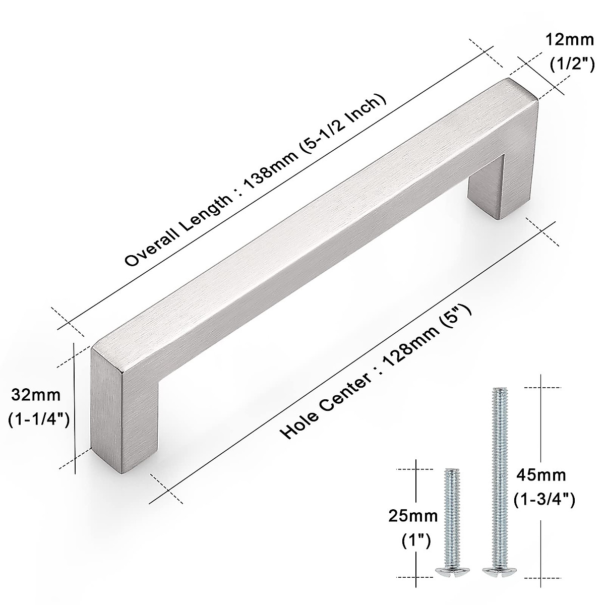 Probrico 30 Pack 5 Inch Kitchen Cabinet Handles Stainless Steel Drawer Dresser Pulls Cupboard Square Bar Pulls Brushed Nickel 5.5 Inch Total Length