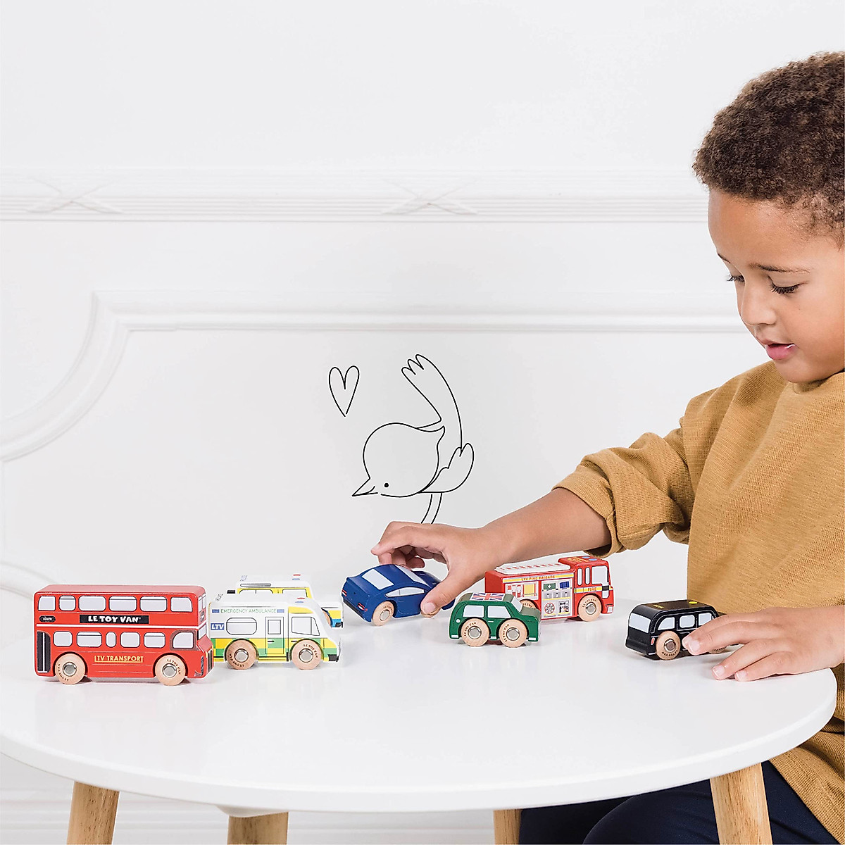 Le Toy Van London Car Set Premium Wooden Toys for Kids Ages 3 Years & Up (TV267), 7-pk