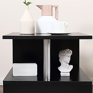 HOMCOM 20" Modern End Table, Accent Side Table, S-Shaped Coffee Table with Storage Shelf and Steel Poles, Black