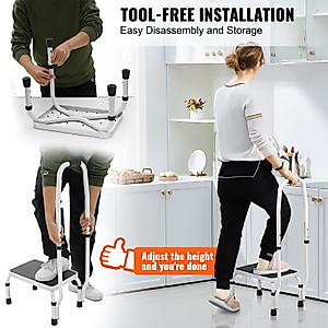 VEVOR Step Stool 1-Step 330lbs Capacity, 3 Adjustable Height with Handle Steel Step Ladder, Portable Toddler Step Stools for Adults, Non-Slip Sturdy Step Ladders for Office, RVs, Pets