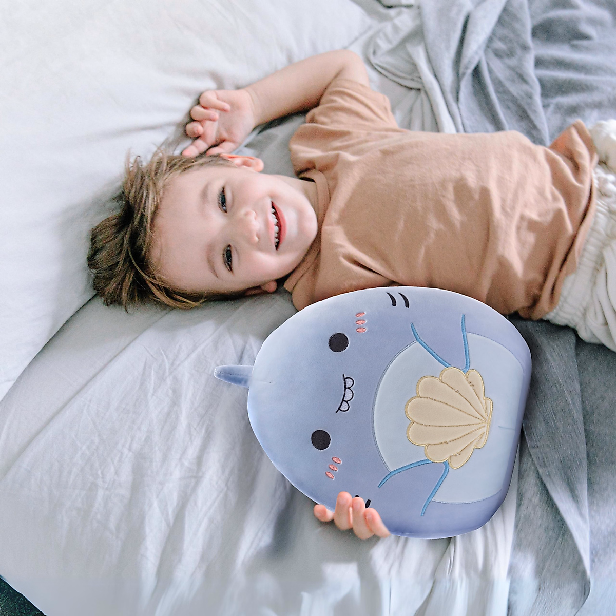 PLAYNICS Large Shark Plush Pillow Stuffed Animal Toy,Big Size Cute Soft 14" Fat Kawaii Hugging Pillows Cuddle Huggable Plushie,Gift for Children