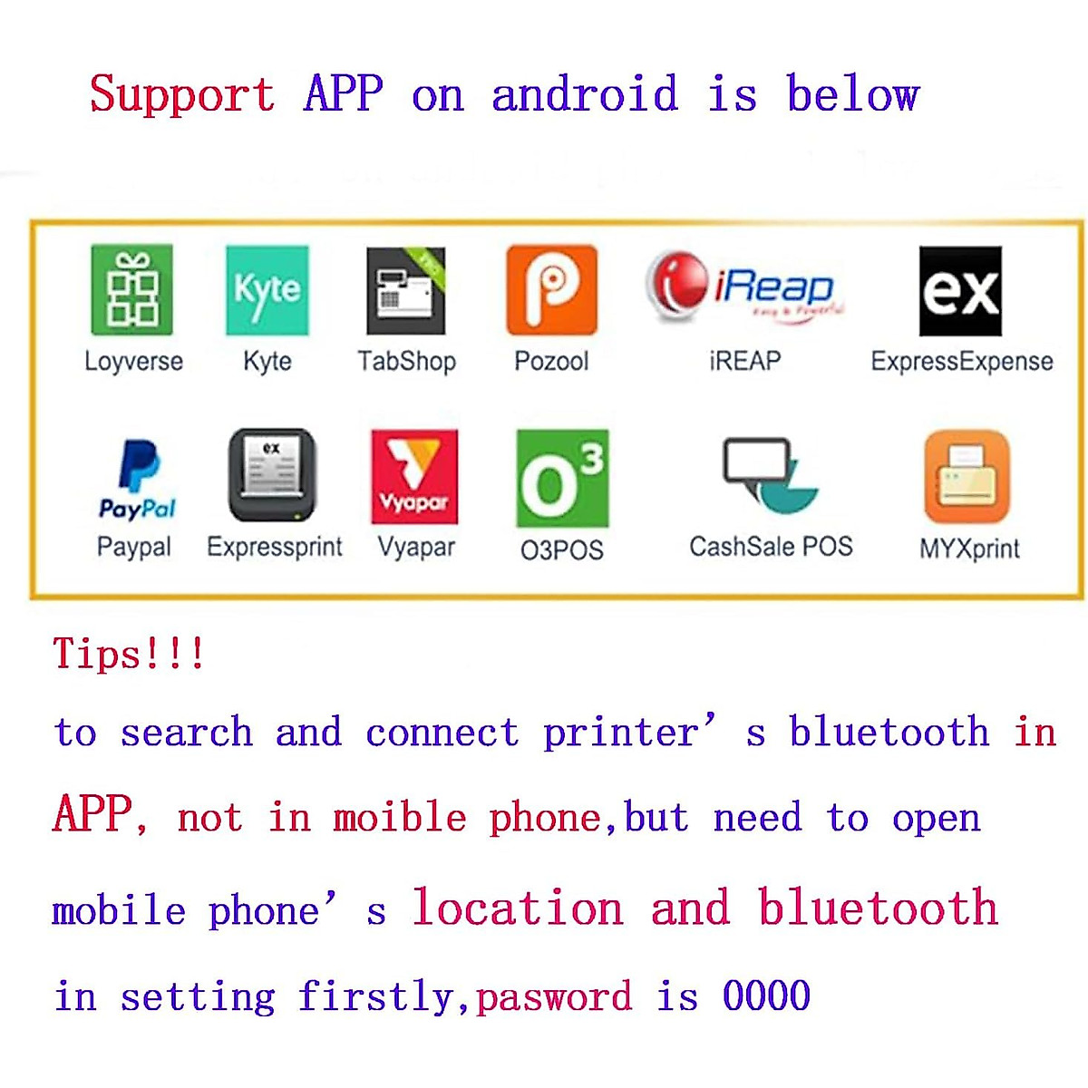 GZGYNADAST 80mm Bluetooth Portable Thermal Receipt Printer,only Compatible with Android/Windows, Can't Support iOS/ipad/MAC,3 inch Ticket Wireless Android Bill Invoice Printer for Small Business