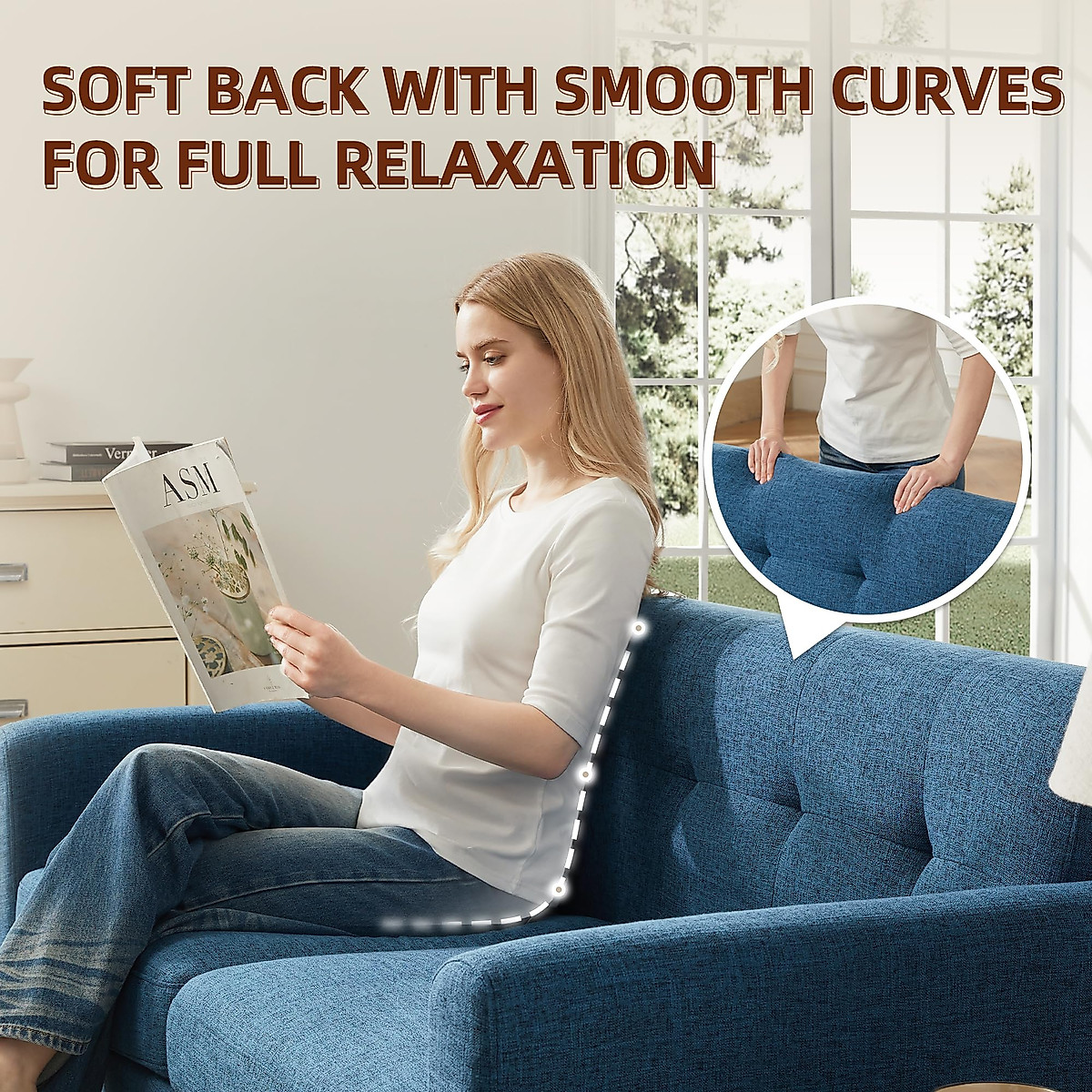 Tbfit 65" W Loveseat Sofa, Mid Century Modern Decor Love Seat Sofas and Couches for Living Room, Button Tufted Upholstered Small Couch for Bedroom, Solid and Easy to Install Love Seats Furniture, Blue