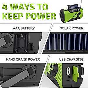 Emergency Crank Weather Radio, AM/FM/NOAA Hand Crank Portable Solar Radio with SOS Alarm, Battery Operated, LED Flashlight & Reading Lamping, 2000mAh Power Bank for Emergency Phone Charge