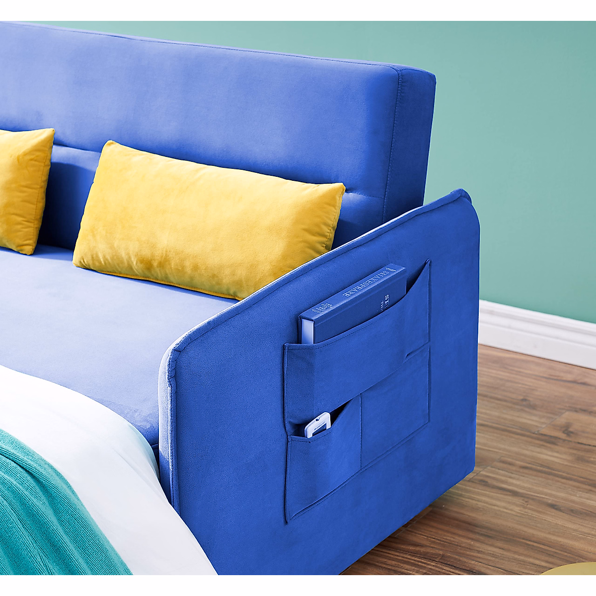 Eafurn Sofa Bed Sleeper, Blue Couch with Side Pockets and Pillows