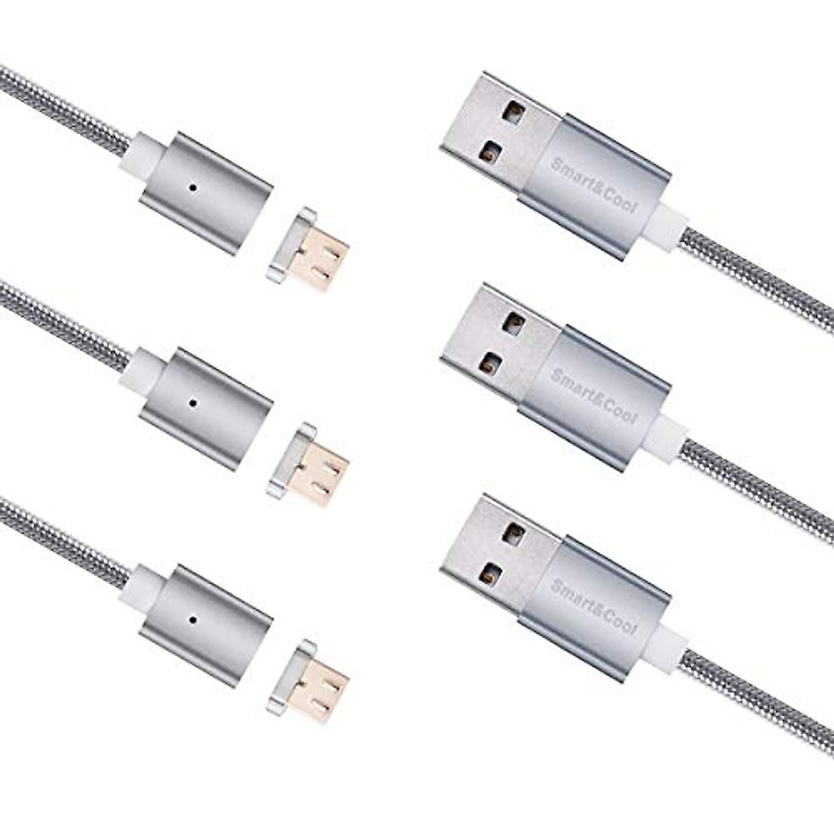 Smart&Cool Gen4 2 in 1 Magnetic Charging Cable, Support Max 2.4A Charging Current & Data Sync, 5 Feet (3 Pack)