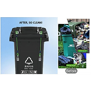 PIYAU Stainless Steel Rope+ PVC Trash Can Lid Locks (2), Garbage Trash Can Locks for Bear Animals Proof, Prevent Being Blown Over by The Wind