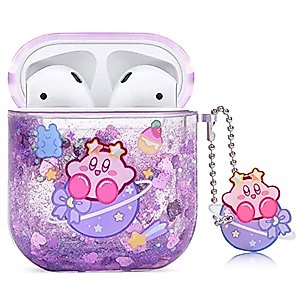 Mibonny Cute AirPods Cases Cover Japan Cartoon Anime Design Clear Glitter Liquid Quciksand Hard Shell Protective Case for AirPods 2&1 Case