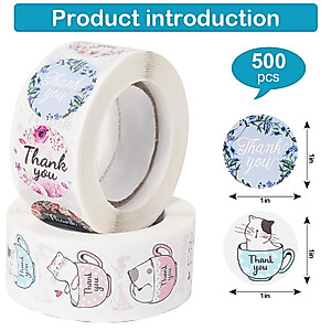 1000 Pieces Thank You Stickers, Round Seal Label Stickers for Greeting Cards Gift Envelopes Boxes Party Decoration Handmade (1'' and 2 Rolls)