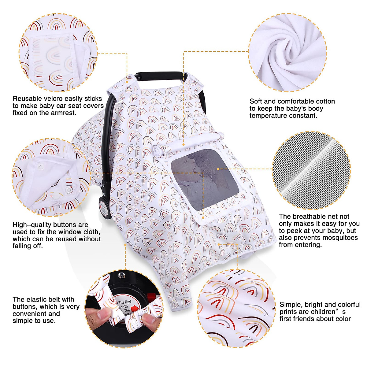 Baby Car Seat Covers for Boys Girls, Infant Stroller Cover, Carseat Canopy with Peep Windows and Breathable Mesh for All Seasons, Adjustable, Universal Fit, Soft Warm Velvet Fabric