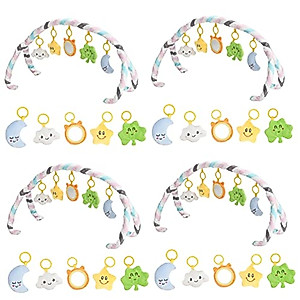 Kisangel 4pcs Stroller Travel Shape Toy with Crib Adorable Rattle Mobile Baby Accessories Seat Bed Pendant Car Soft Play Ornament Learning for Infant Bell Arch Moon Activity Hanging Toys