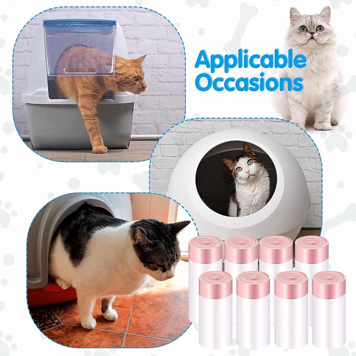 Jutom Large Cat Litter Box Liners, 80 Count, 36 x 18 in and 31 x 18 in, Scratch Resistant HDPE Material, Convenient Drawstring Design, Keep Home Clean